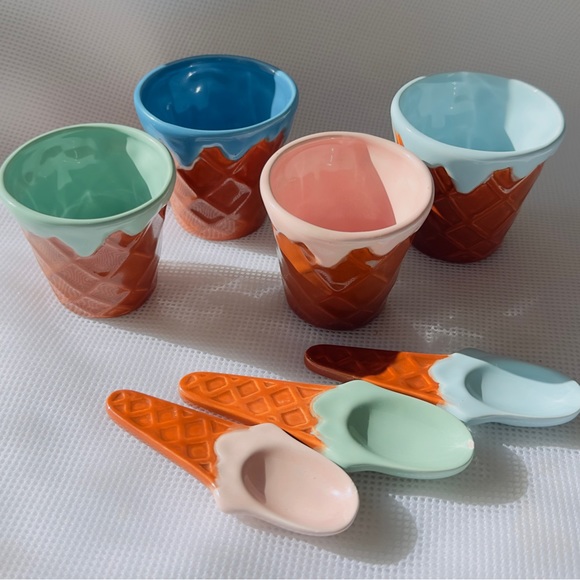 Handmade | Kitchen | Ceramic Ice Cream Cups With Spoons | Poshmark
